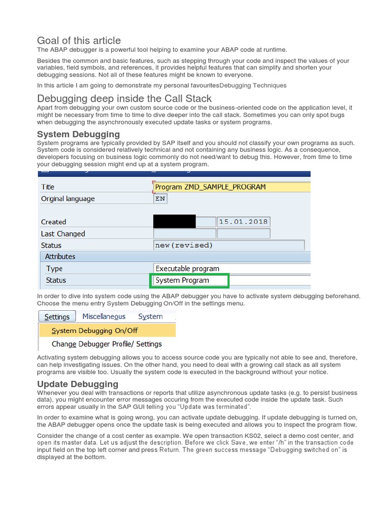 ABAP Debugger Techniques Explained | PDF | Debugging | Computer Program