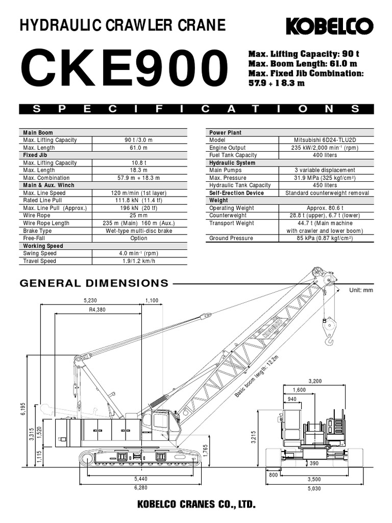 CKE900 Crawler Crane Specifications | PDF | Crane (Machine ...