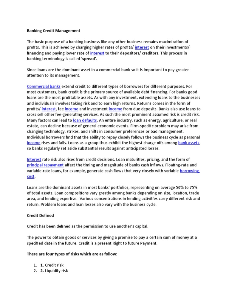Banking Credit Management | PDF | Market Liquidity | Banks