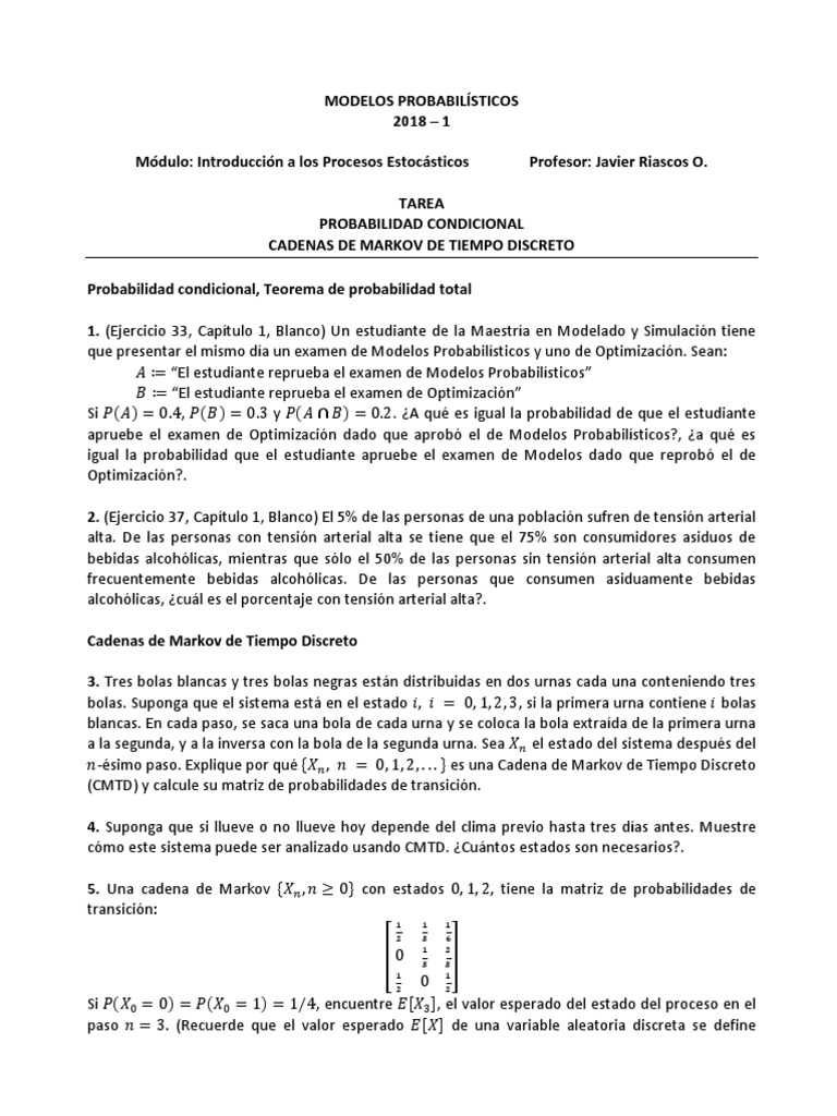 Tarea 1 | PDF | Cadena Markov | Probabilidad