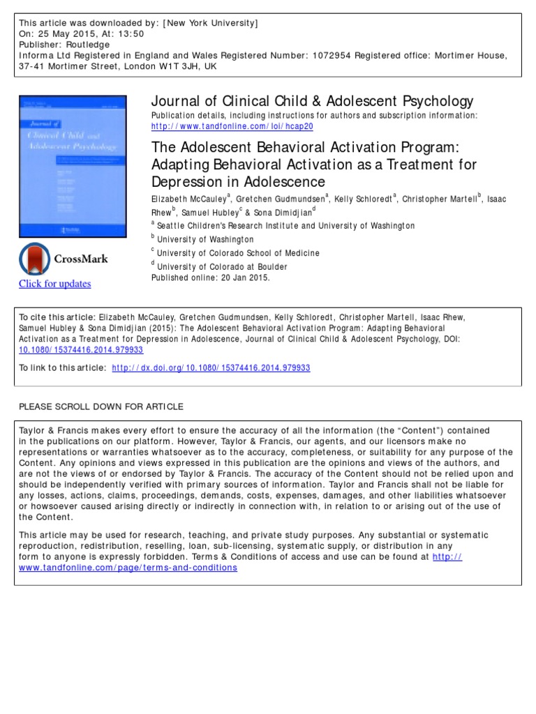 The Adolescent Behavioral Activation Program | PDF | Major Depressive ...