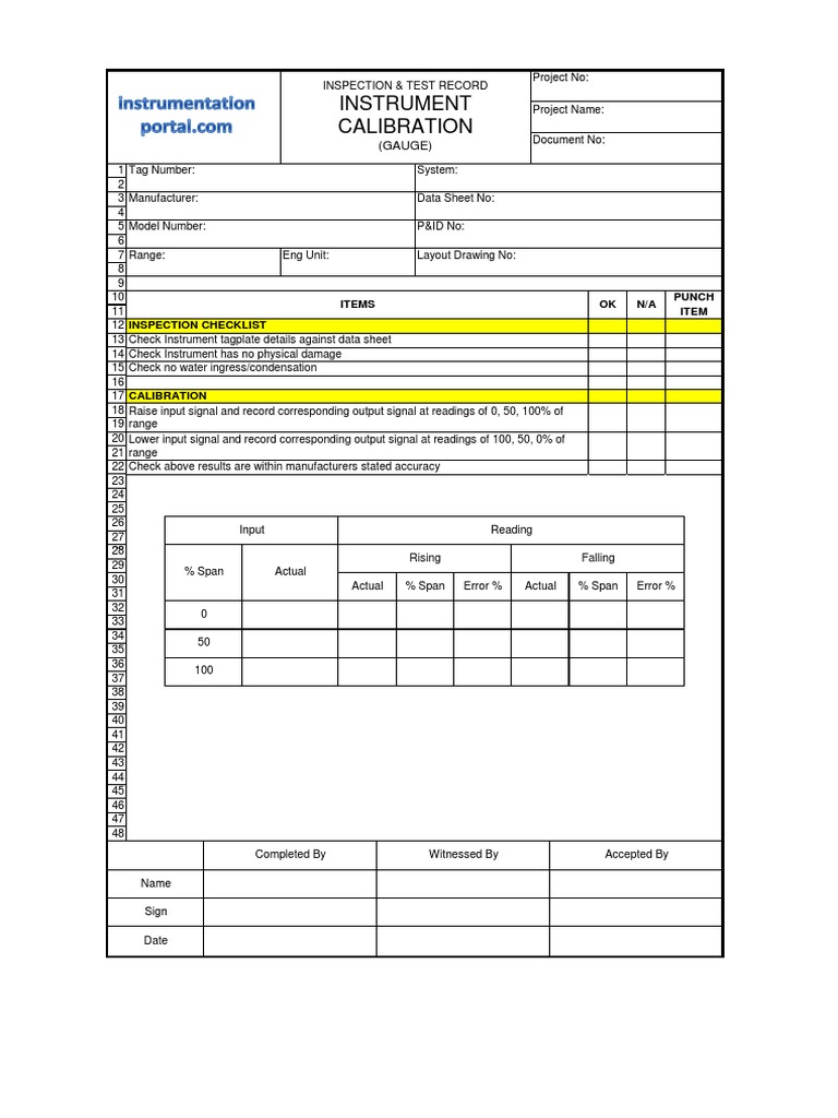 Ip Gauge Calibration Checklist | PDF | Calibration | Electrical Engineering