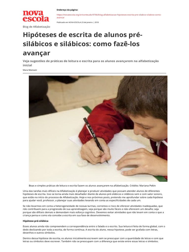 Hipoteses De Escrita De Alunos Pre Silabicos E Silabicos Como Faze Los