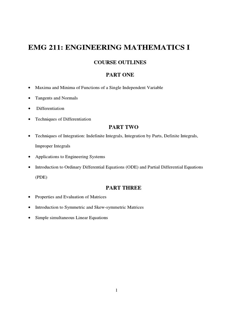 Engineering Mathematics I Overview | PDF | Derivative | Integral