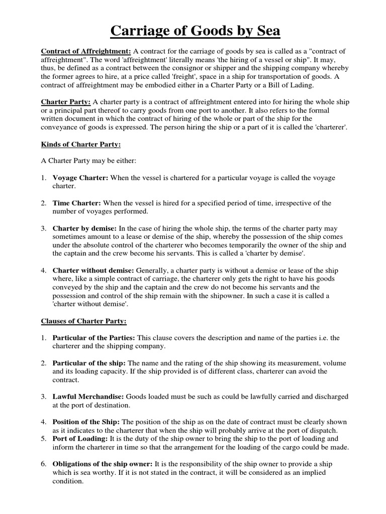 Carriage of Goods by Sea Contracts Explained | PDF | Bill Of Lading ...