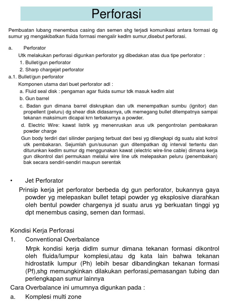 Teknik Perforasi Sumur Minyak Menggunakan Gun Perforator | PDF