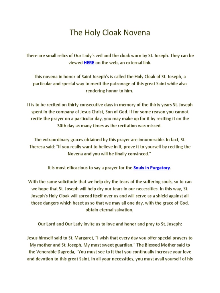 The Holy Cloak Novena: A Thirty Day Devotion Honoring St. Joseph Through Prayer and Reflection ...