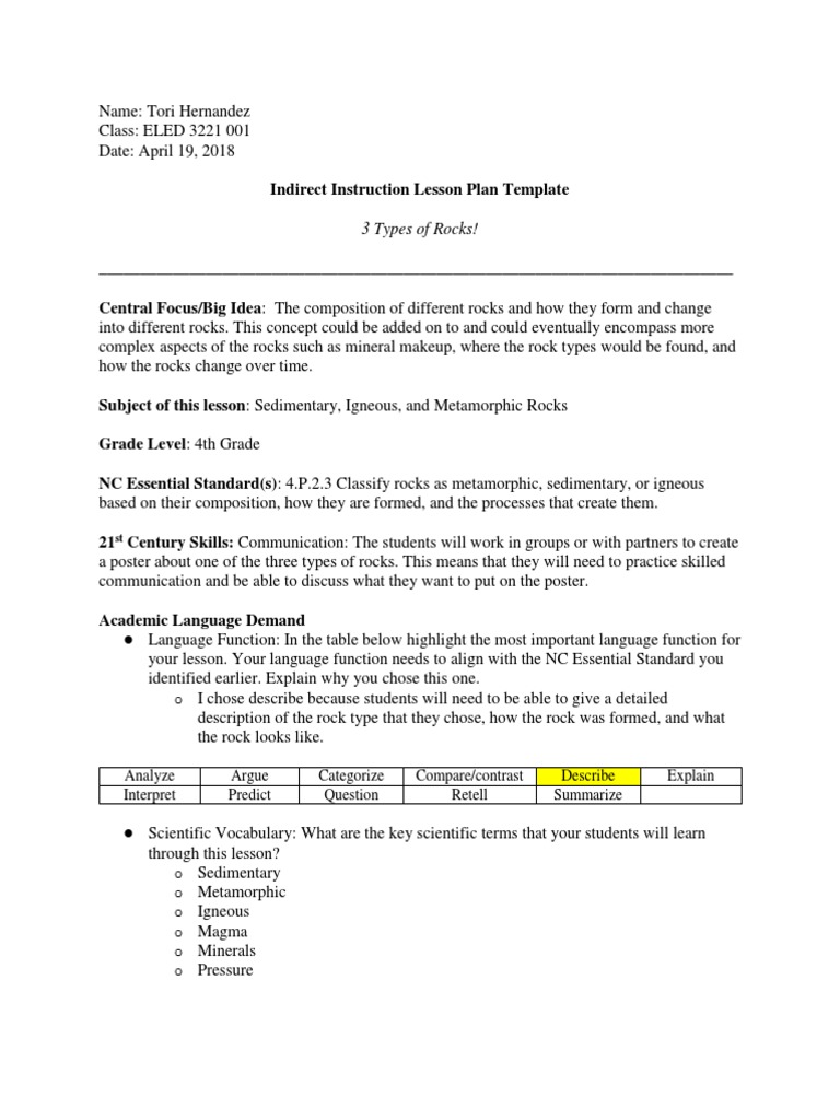 5e Lesson Plan On 3 Types of Rocks | PDF | Rock (Geology) | Educational ...