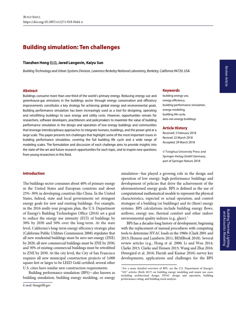 Building Simulation: Ten Challenges: Tianzhen Hong ( ), Jared Langevin ...