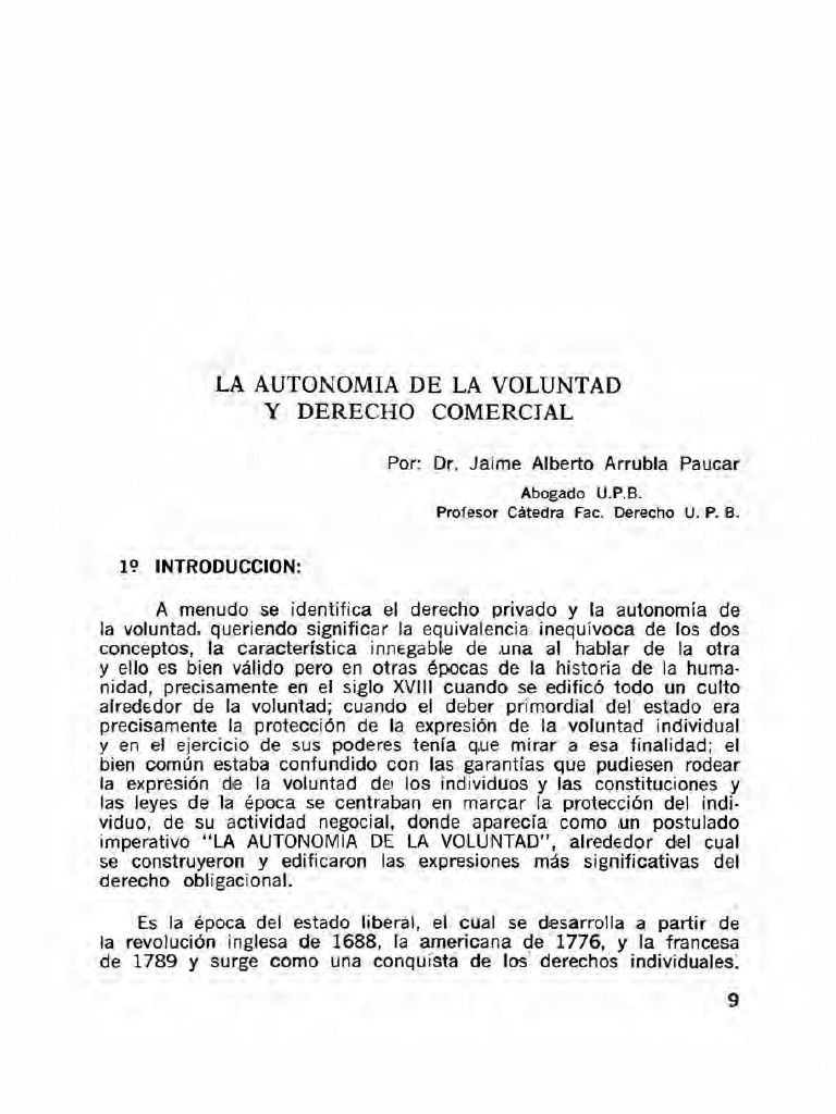 Autonomía de la Voluntad en Derecho Comercial | PDF | Moralidad ...