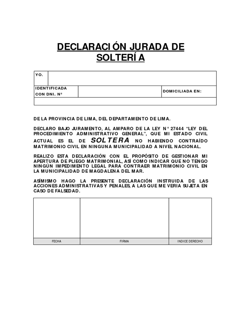 Registrio Civil F4a Declaracion Jurada Solteria PDF | PDF