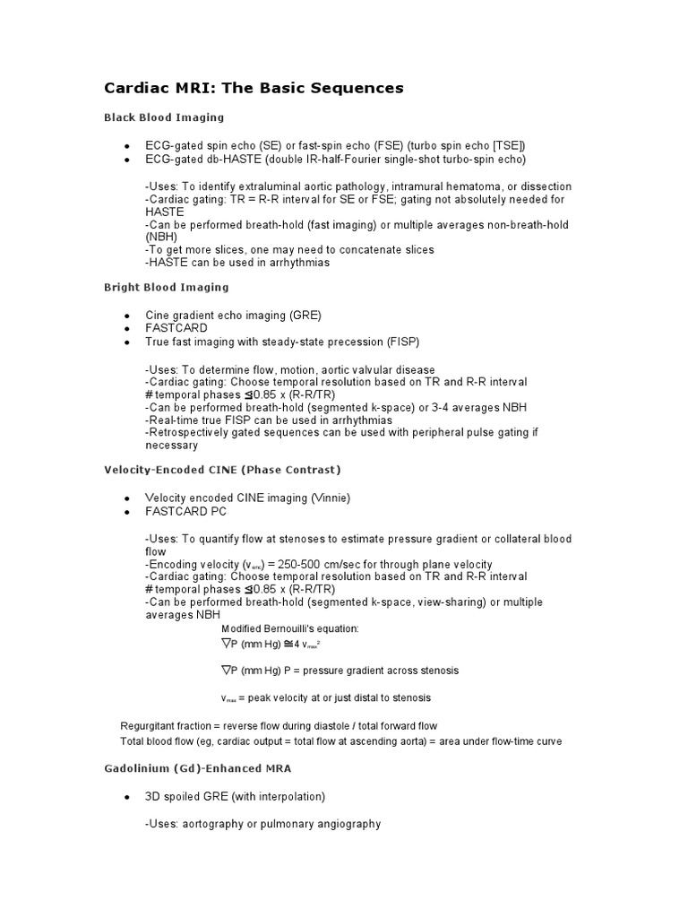 Cardiac MRI Sequences Guide | PDF