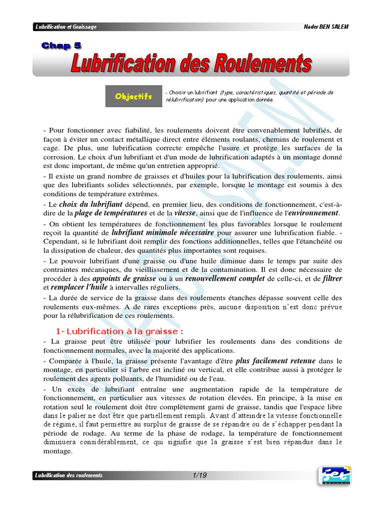 Chapitre 5 Lubrification Des Roulements | PDF | Palier (mécanique) | Métaux