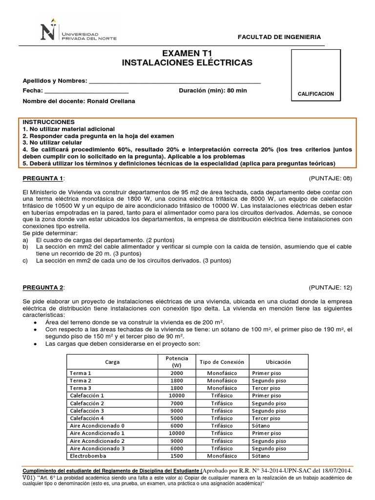 Exa T1 Sab1610 - 1930 2017 2 Inst. Eléctricas | PDF | Electricidad ...