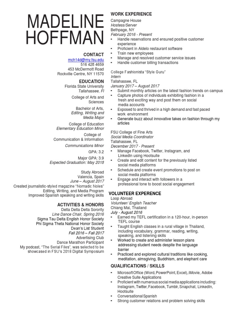 Madeline Hoffman Resume | PDF | Teaching English As A Foreign Language | Social Media