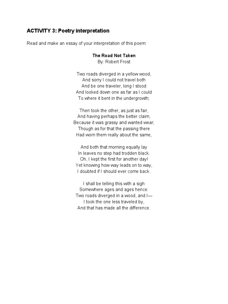 ACTIVITY 3: Poetry Interpretation: The Road Not Taken | PDF