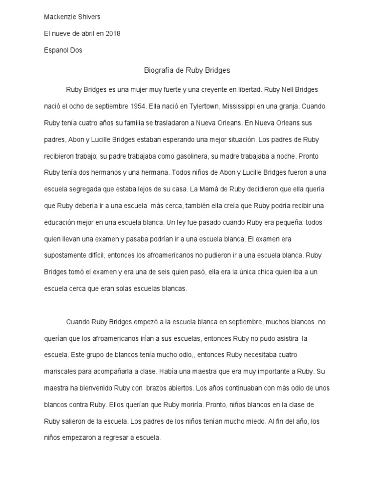 Biografía de Ruby Bridges en Español | PDF | Ciencias sociales