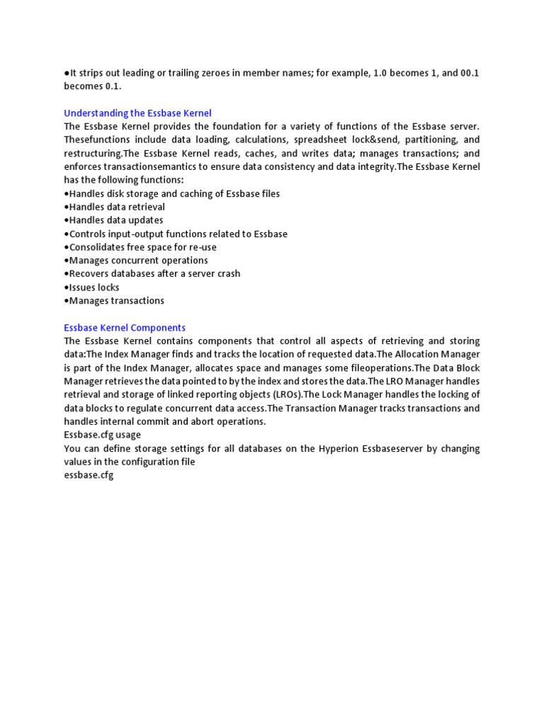 Understanding the Core Components and Functions of the Essbase Kernel | PDF