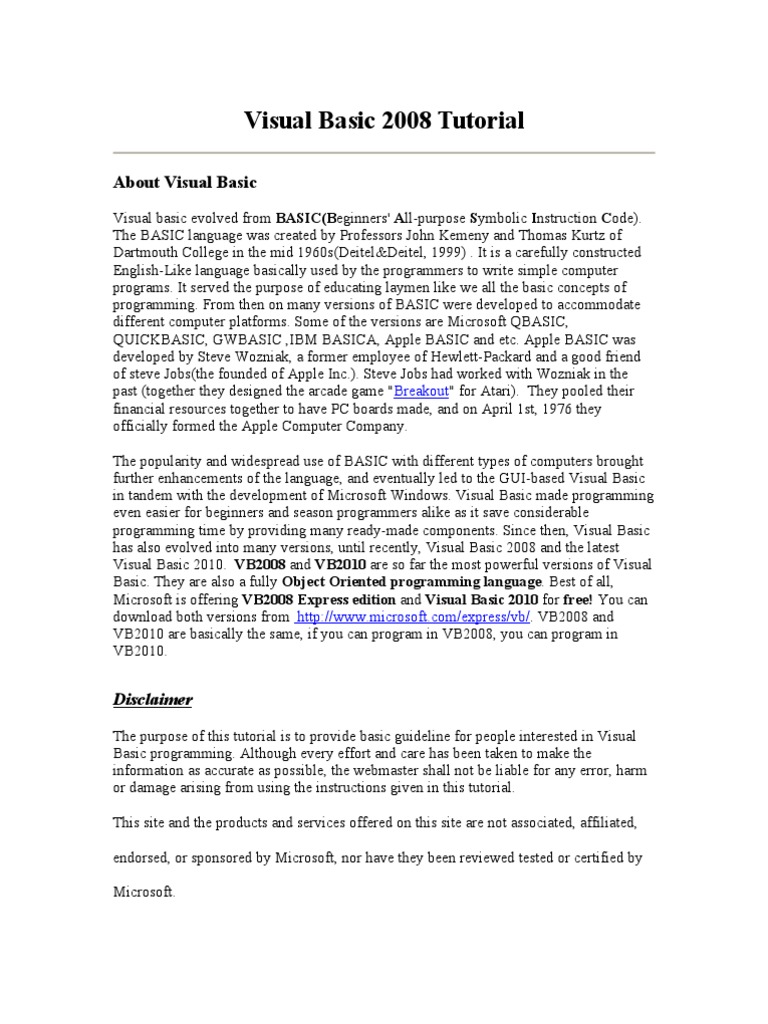 Visual Basic 2008 Tutorial | PDF | Body Mass Index | Basic
