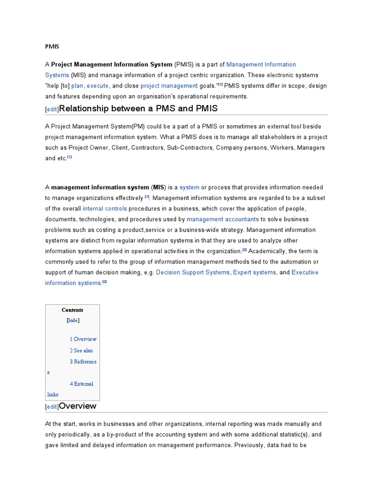 Relationship Between A PMS and PMIS: Management Information Systems ...