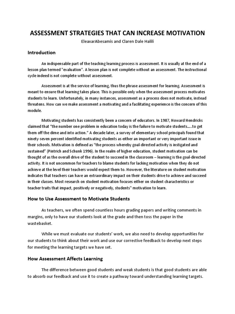 Assessment Strategies That Can Increase Motivation | Educational ...