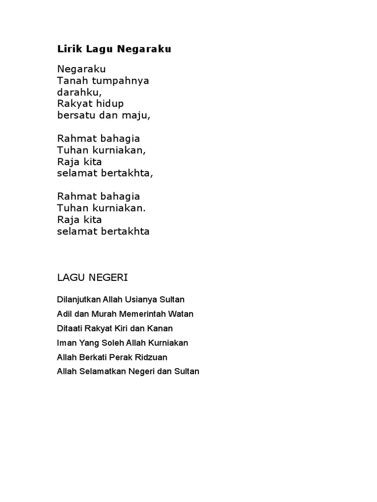 Lirik Lagu Negaraku THN 2 | PDF