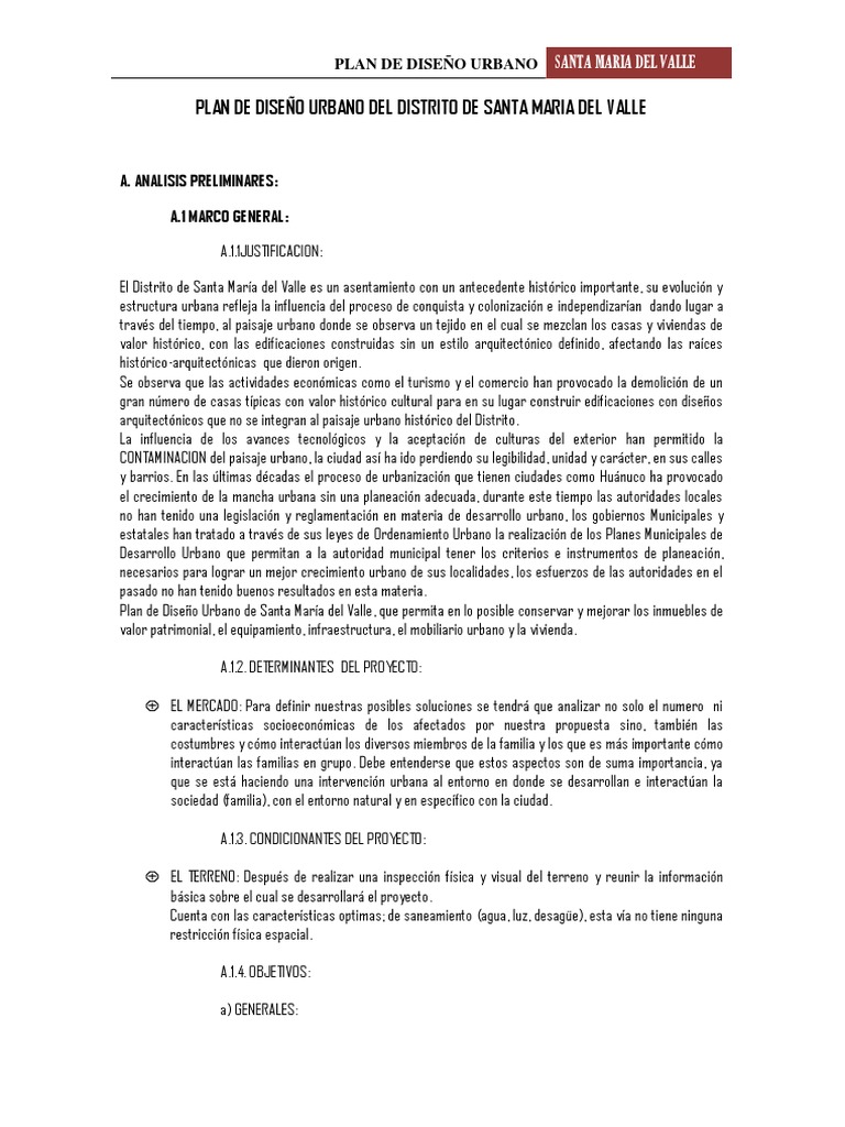 Plan de Diseno Urbano Del Distrito de Santa Maria Del Valle | PDF ...