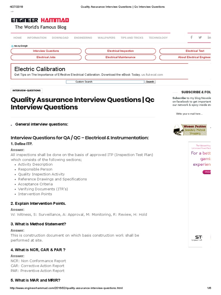Quality Assurance Interview Questions - QC Interview Questions | PDF | Quality Assurance | Capacitor