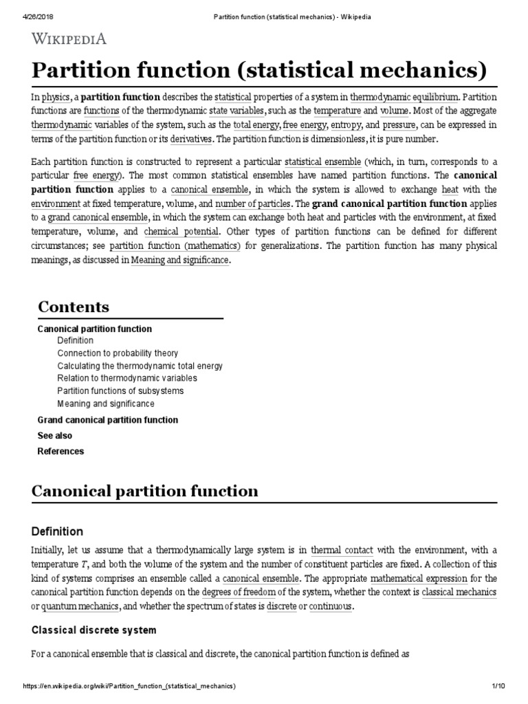 Partition Function (Statistical Mechanics) | PDF | Applied Statistics ...