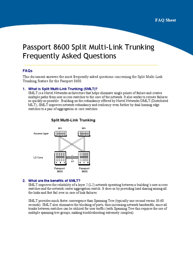 Passport 8600 Split Multi-Link Trunking Frequently Asked Questions ...