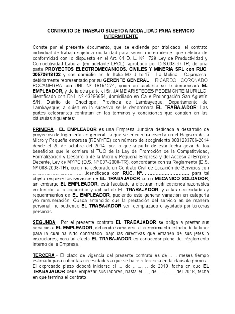 Modelo de Contrato de Trabajo | PDF | Derecho laboral | Salario
