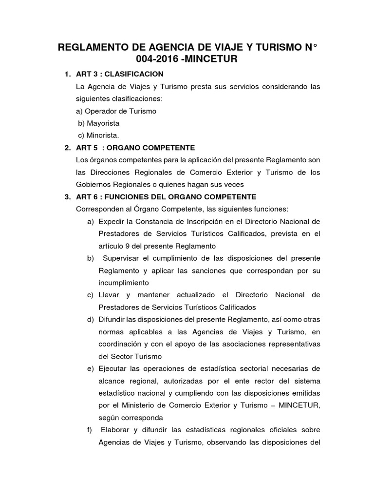 Reglamento de Agencia de Viaje y Turismo Resumen | Agencia de viajes ...