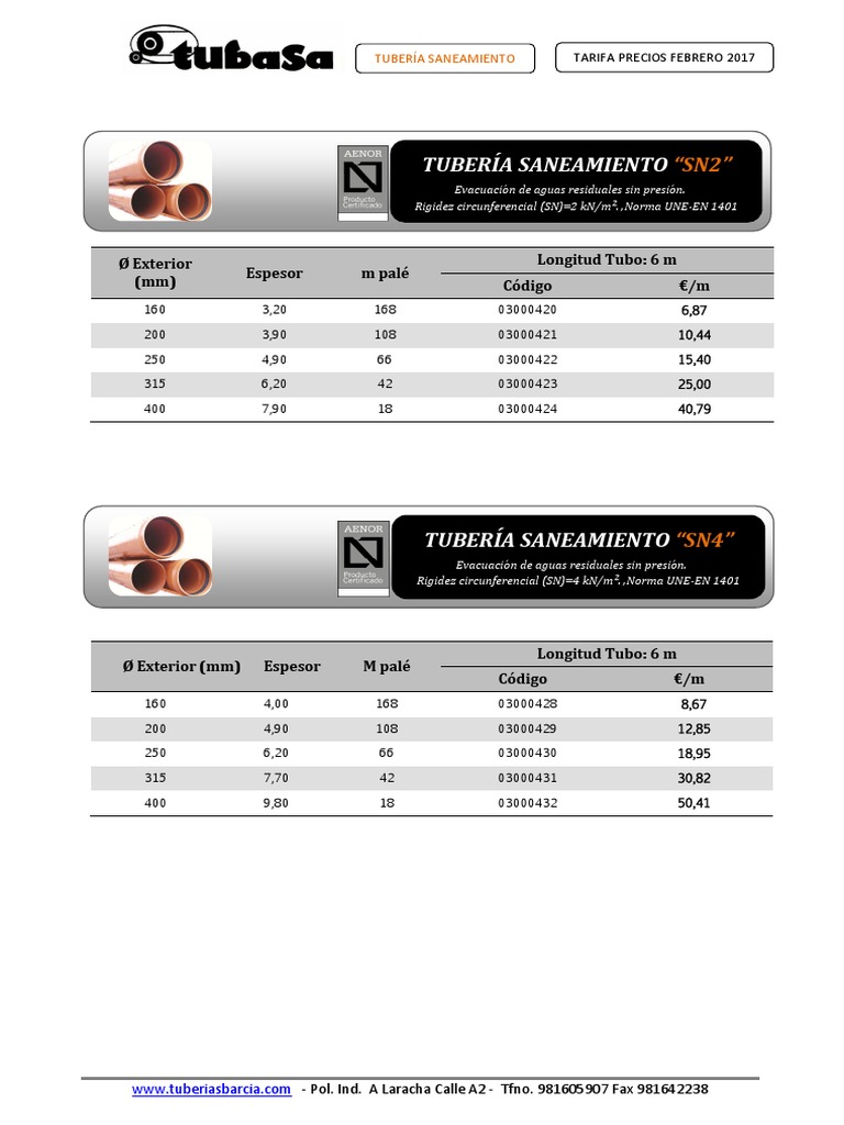 Tubería Sn2 y Sn4 | PDF