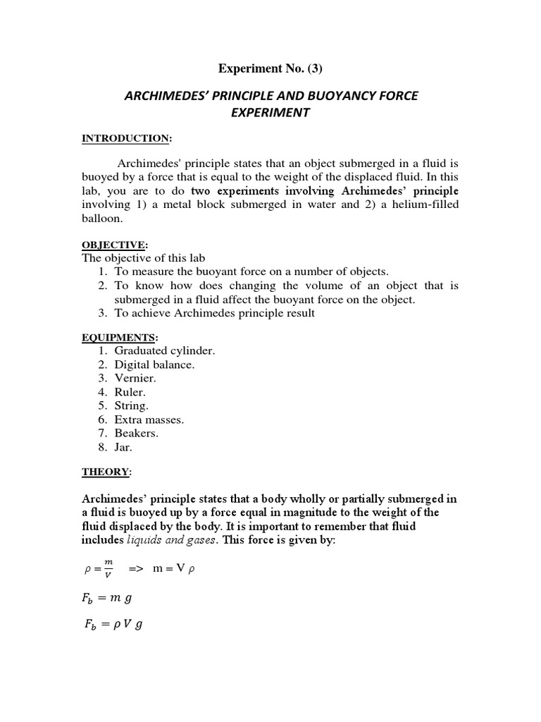Exp3 For Student | Download Free PDF | Buoyancy | Motion (Physics)