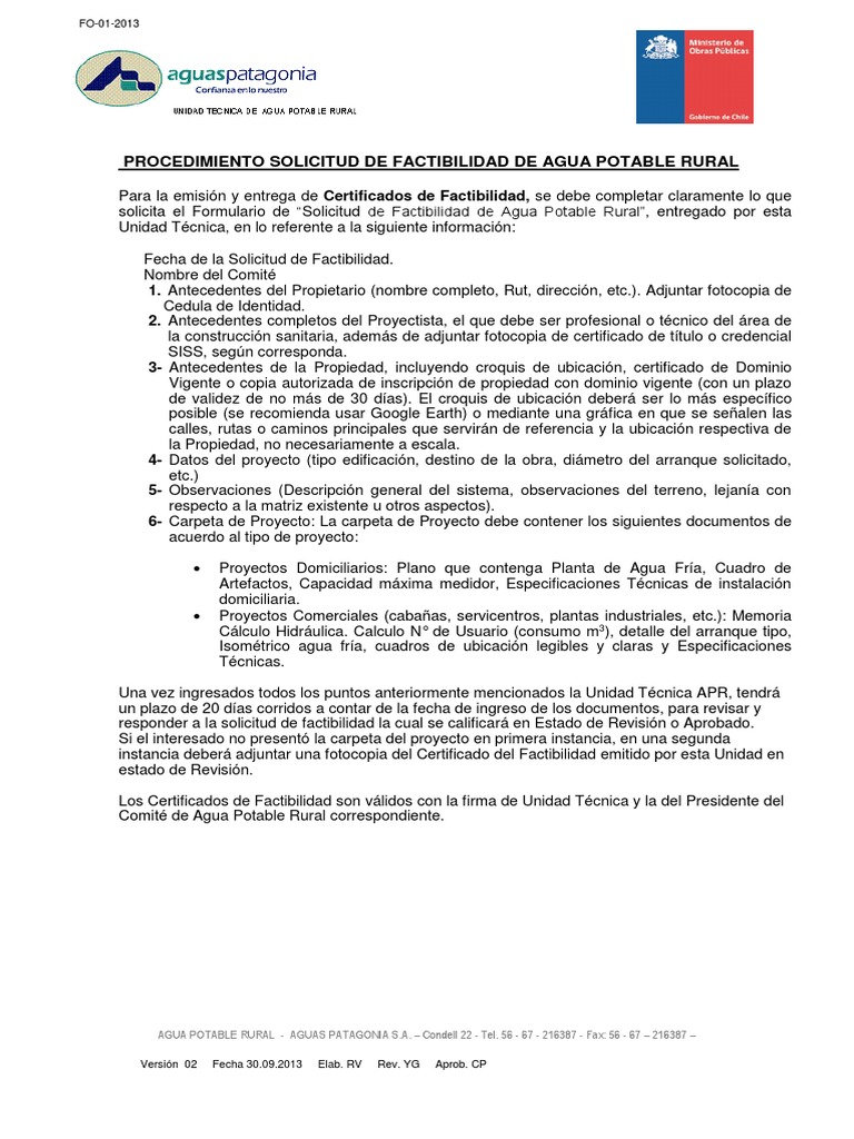APR Procedimiento Solicitud Factibilidad | PDF | Agua | Informática