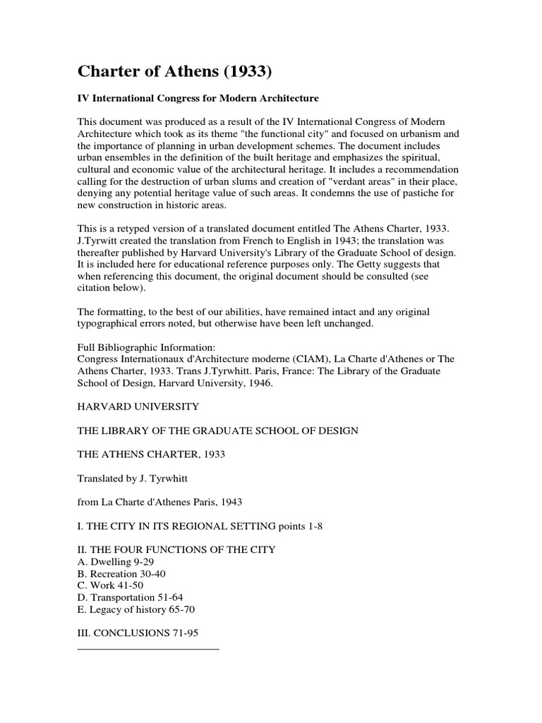 Charter of Athens 1933 | PDF | City | Traffic