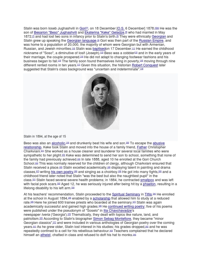 Stalin in 1894, at The Age of 15 | PDF | Joseph Stalin | Far Left Politics