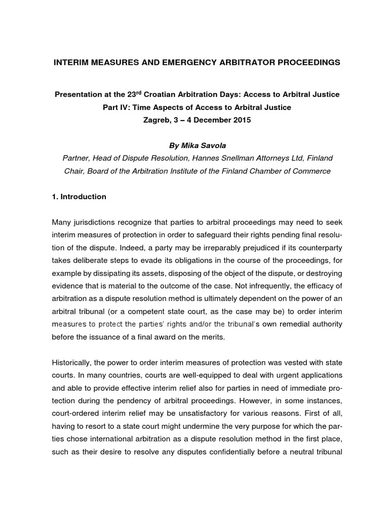 Emergency Arbitrator Proceedings Explained | PDF | Ex Parte | Arbitration