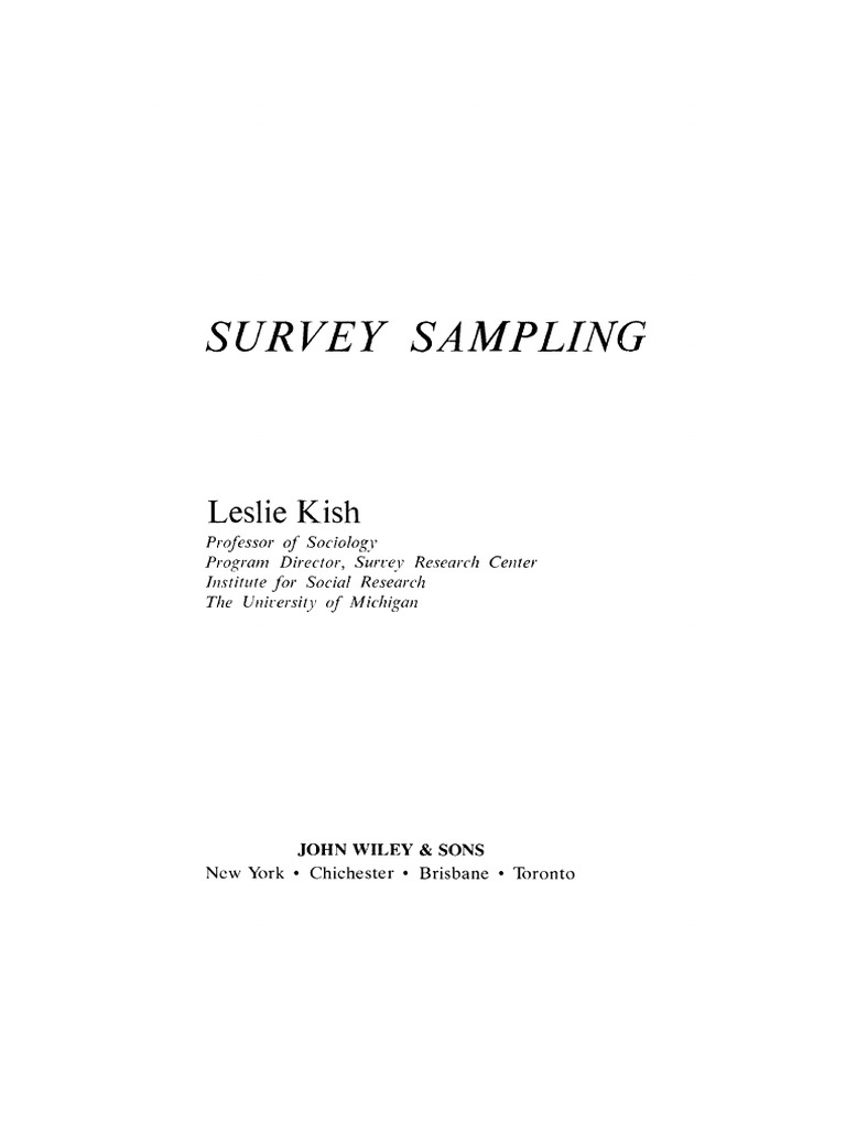 Survey Sampling Leslie Kish PDF | PDF
