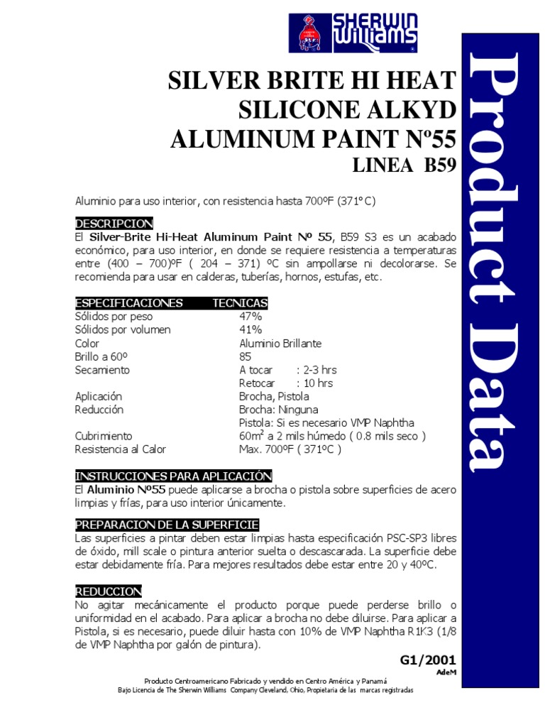 Silver Brite Hi Heat Aluminum Paint N - 55 Linea B59 | PDF | Aluminio ...