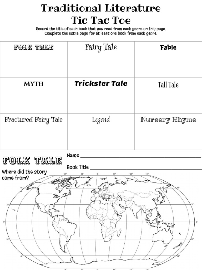 Traditional Literature Tic Tac Toe | PDF | Fairy Tales | Folklore