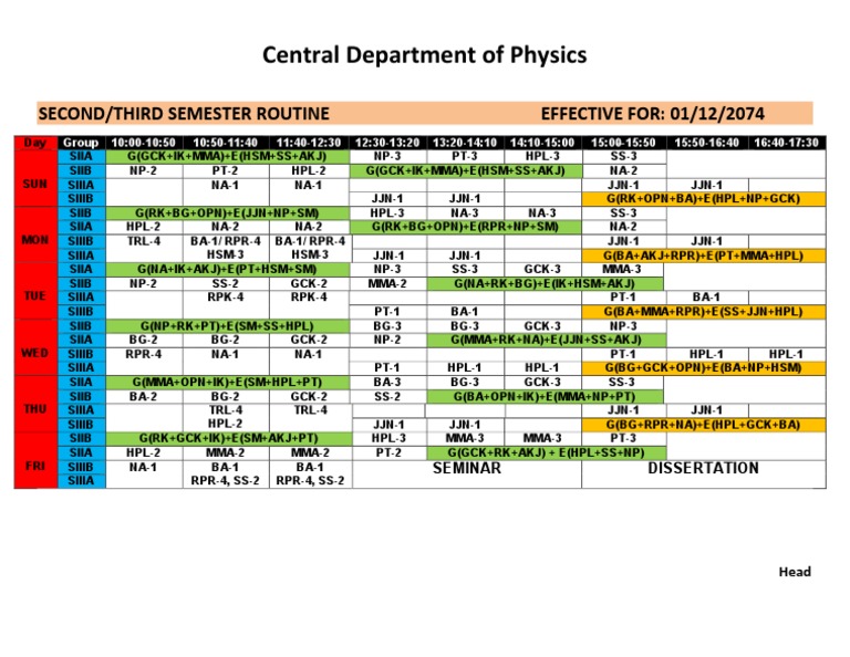 Physics Semester Routine 2074 | PDF