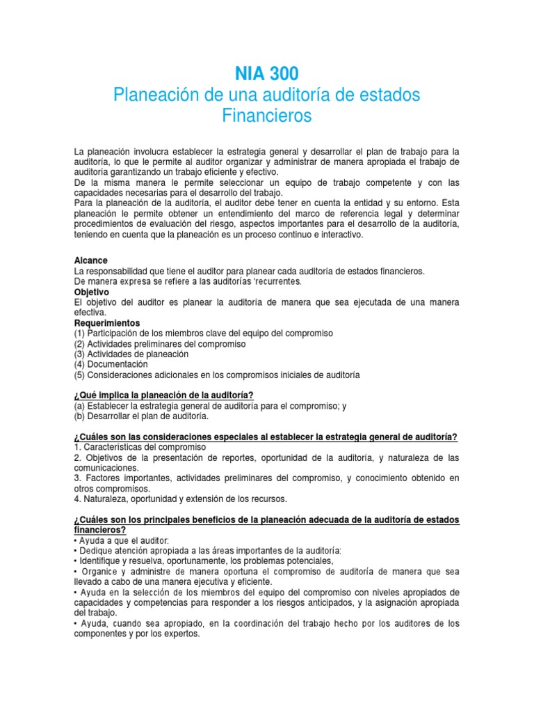 Resumen NIA 300 a 450