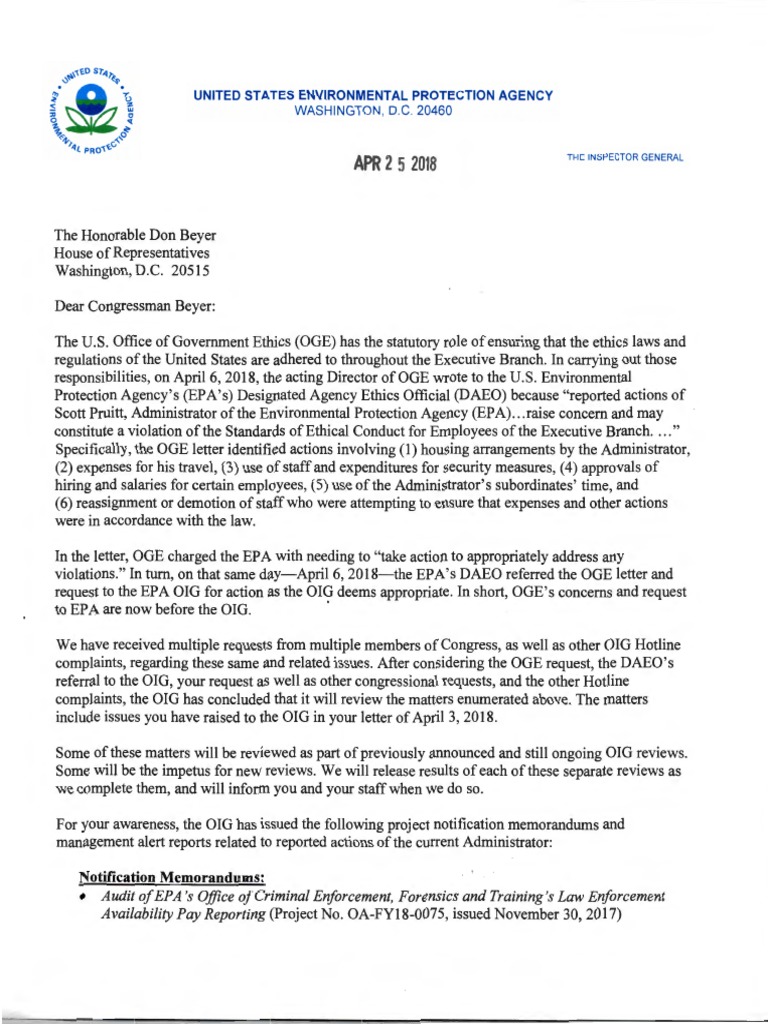 Response Letter Dated 4-25-2018 To Congressman Beyer | United States ...