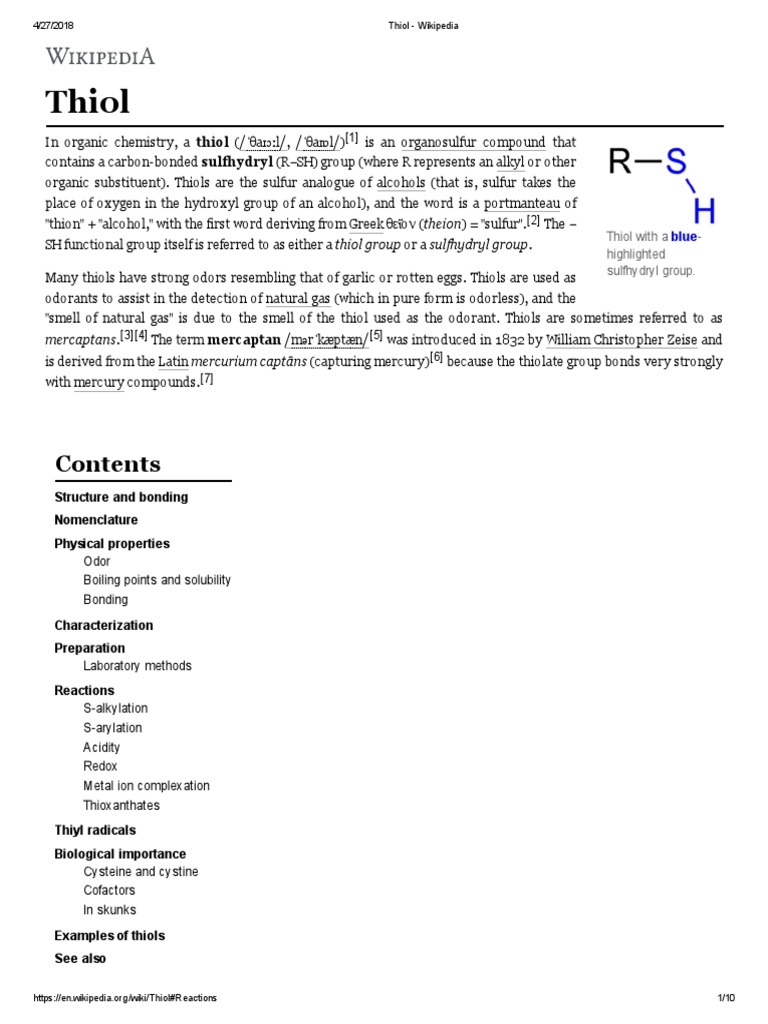 Thiol | PDF | Thiol | Organic Compounds
