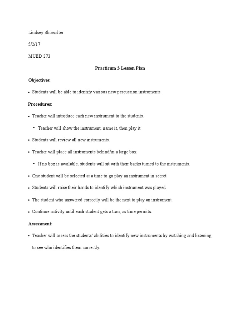 Practicum 3 Lesson Plan Objectives | PDF
