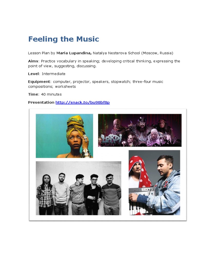 Feeling The Music Lesson Plan | PDF | Lesson Plan | Cognitive Science