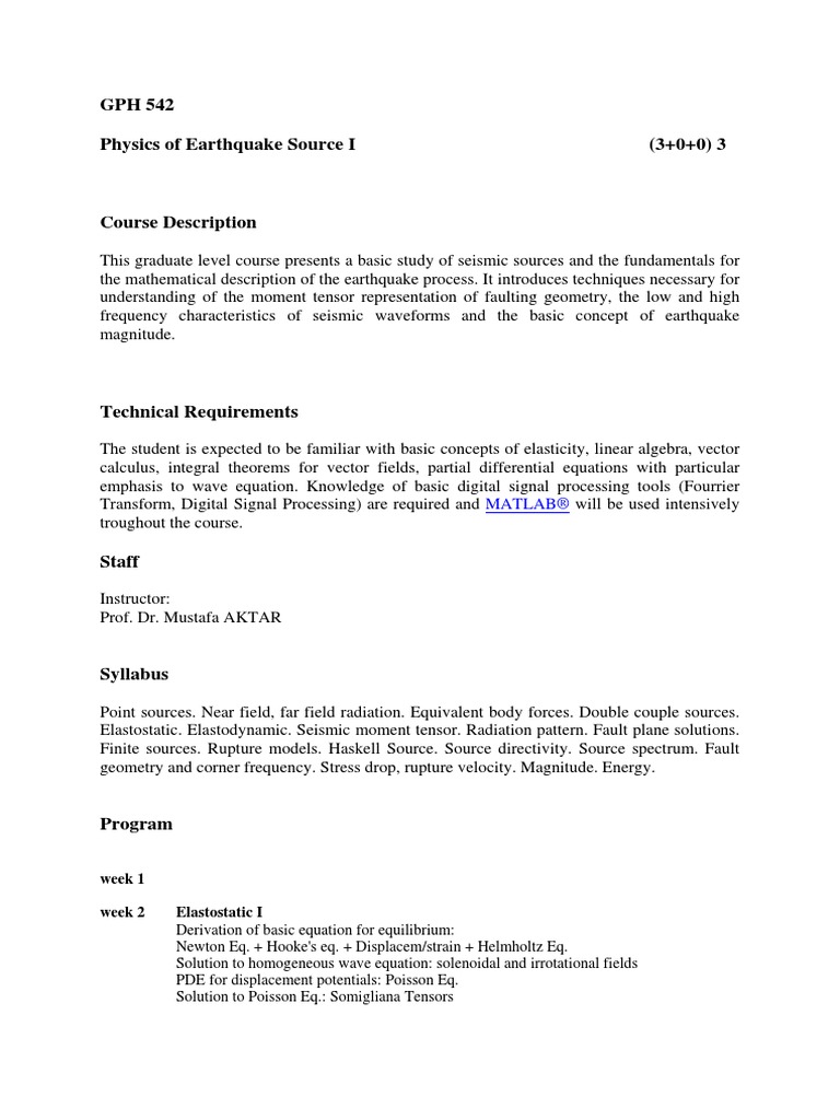 GPH 542 Physics of Earthquake Source I (3+0+0) 3: Matlab® | PDF ...
