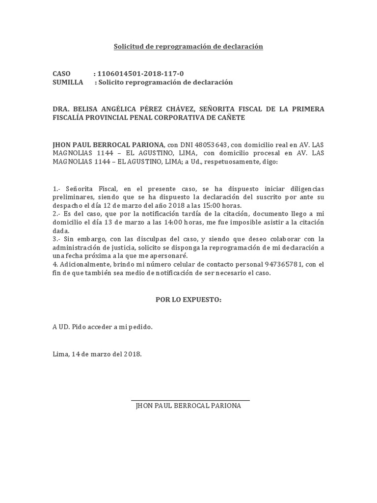 Solicitud de Reprogramación de Declaración | PDF