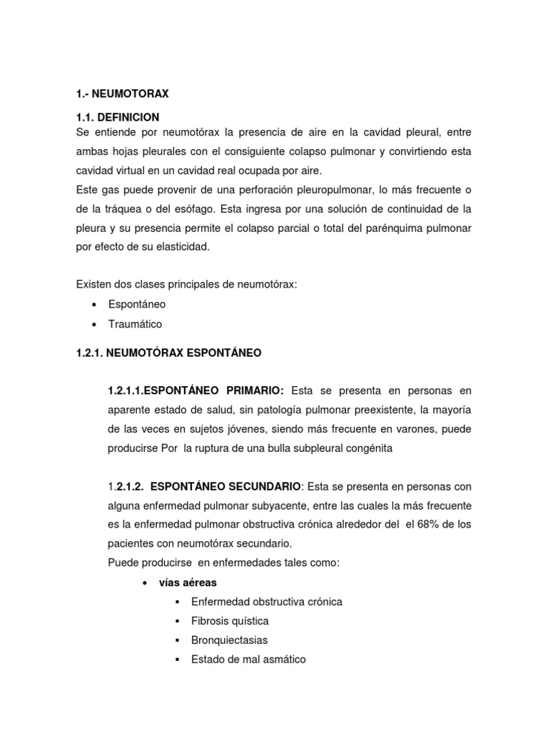 Grados y tipos de neumotórax | PDF | Pulmón | Medicina CLINICA